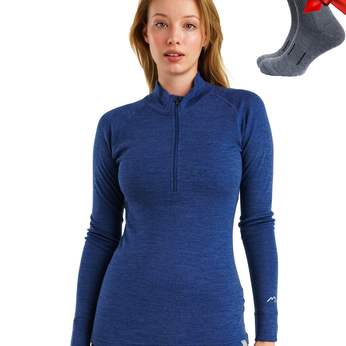 Women's Merino Wool Long Sleeve Top - Base Layer in Windsor Ble | Half ...