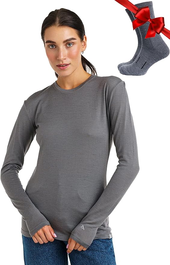 Women 165 Merino Base Layer Long Perfect Grey + Wool Socks – MerinoTech CA