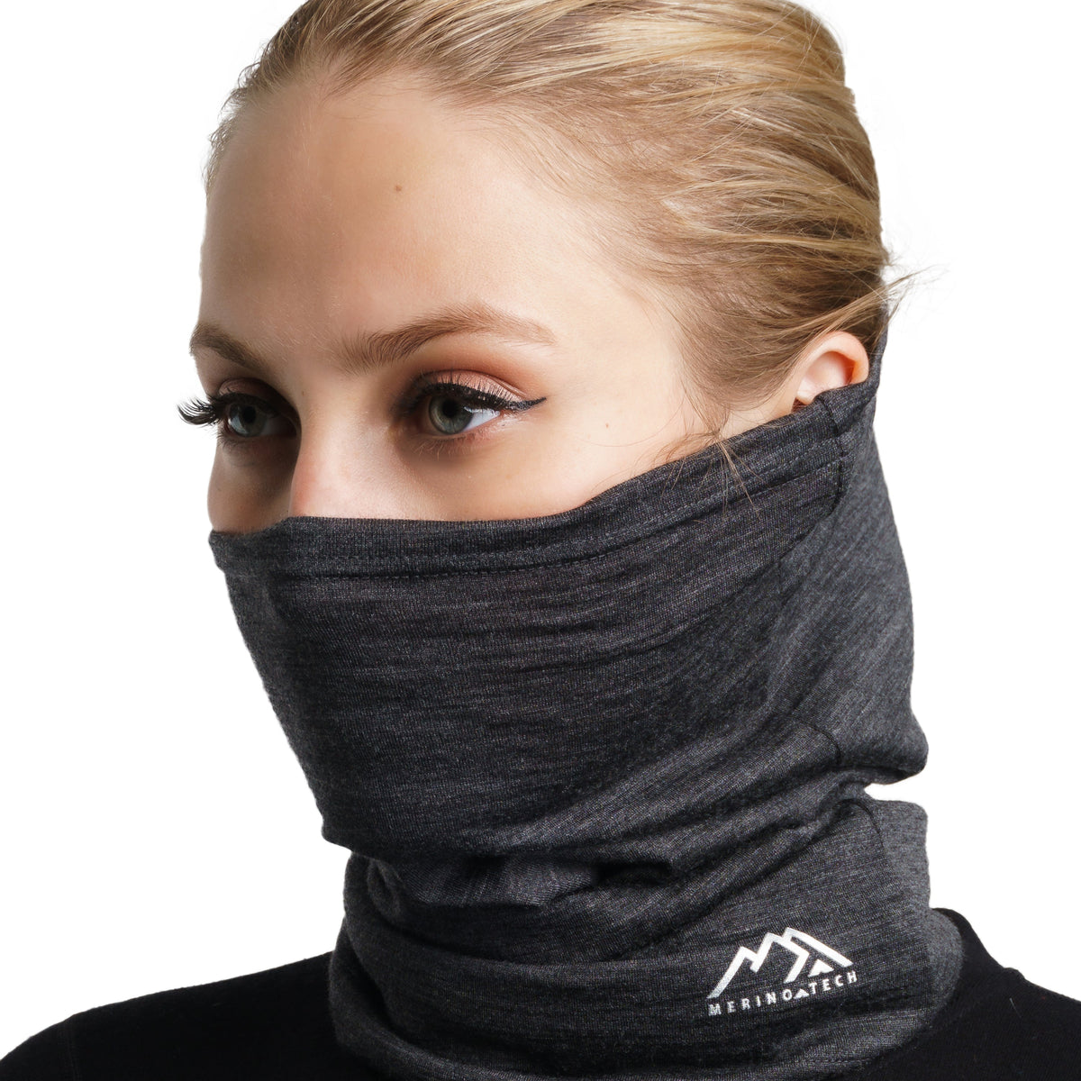 Merino Neck Gaiter Heathered Black | Thermal neck | Fac Buff – Merino ...